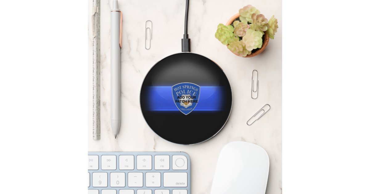 Thin Blue Line Add Custom Emblem Wireless Charger | Zazzle