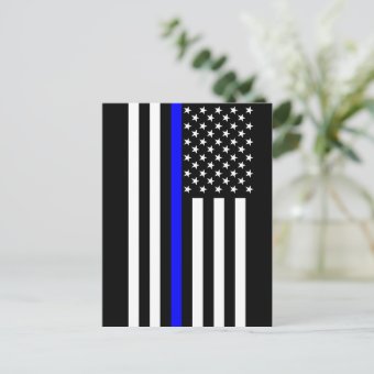 Thin Blue Line American Flag Black and White Postcard | Zazzle