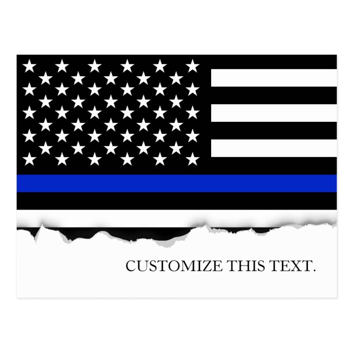Thin Blue Line American Flag Custom text Postcard | Zazzle.com