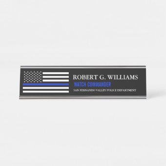 Thin Blue Line American Flag Customized Desk Name Plate | Zazzle