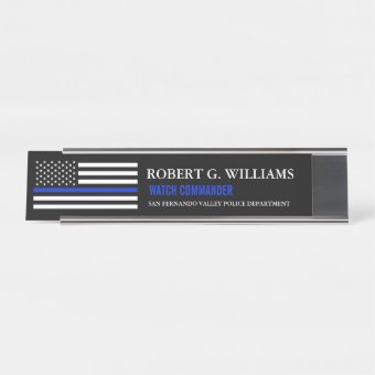 Thin Blue Line American Flag Customized Desk Name Plate | Zazzle