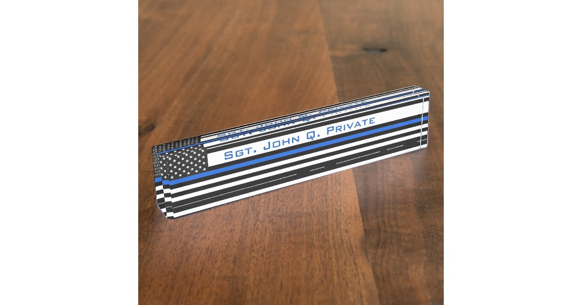 Thin Blue Line American Flag Desk Name Plate | Zazzle