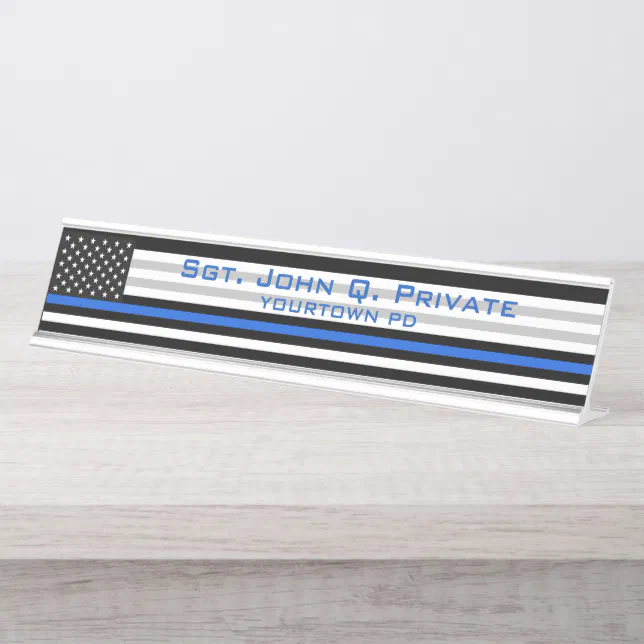 Thin Blue Line American Flag Desk Name Plate | Zazzle
