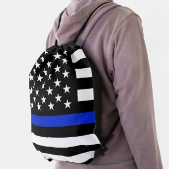 Thin Blue Line American Flag Drawstring Bag | Zazzle