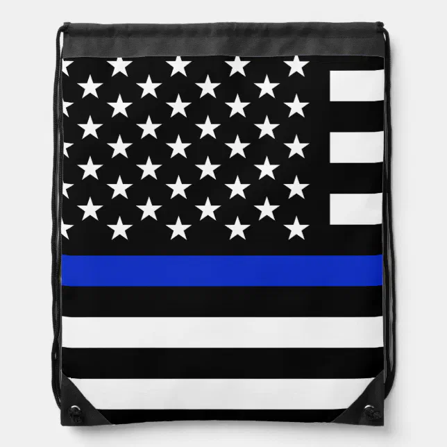 Thin Blue Line American Flag Drawstring Bag | Zazzle