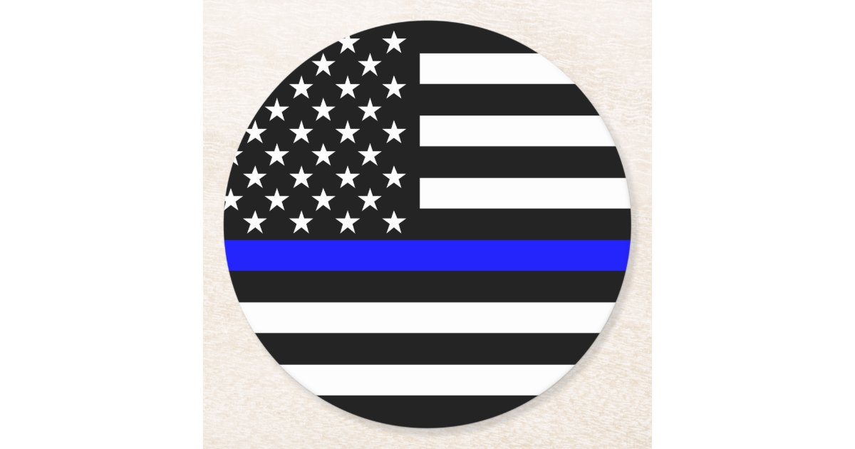 Thin Blue Line American Flag Graphic Decor Round Paper Coaster | Zazzle