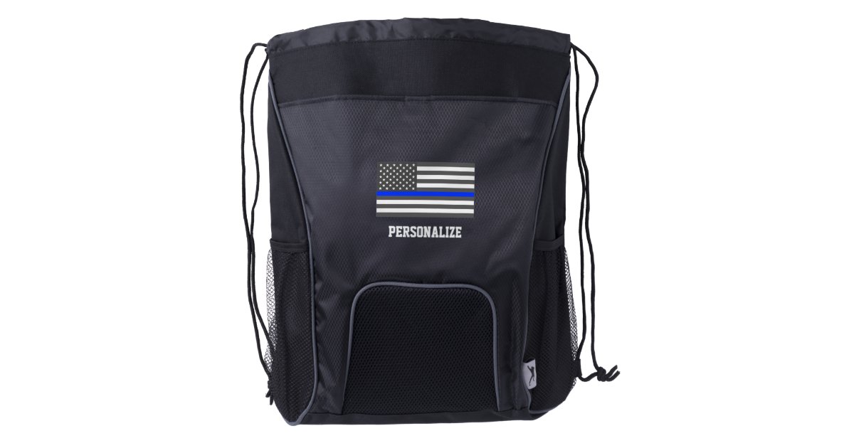 Thin Blue Line American flag law enforcement Drawstring Backpack | Zazzle