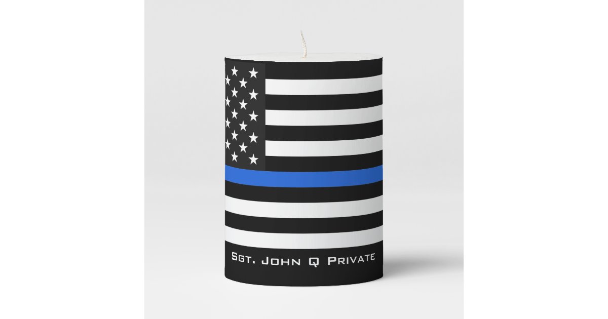 Thin Blue Line American Flag Memorial Pillar Candle | Zazzle