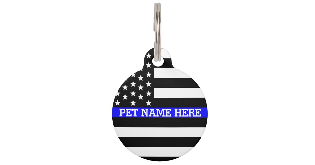Thin Blue Line - American Flag Personalized Custom Pet Name Tag | Zazzle