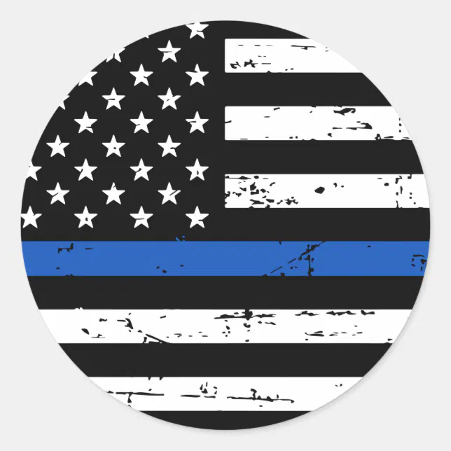 Thin Blue Line American Flag Police Classic Round Classic Round Sticker ...