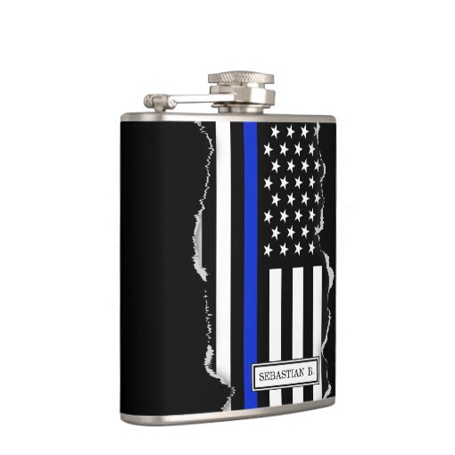 Thin Blue Line American Flag Torn Out Look Hip Flask | Zazzle