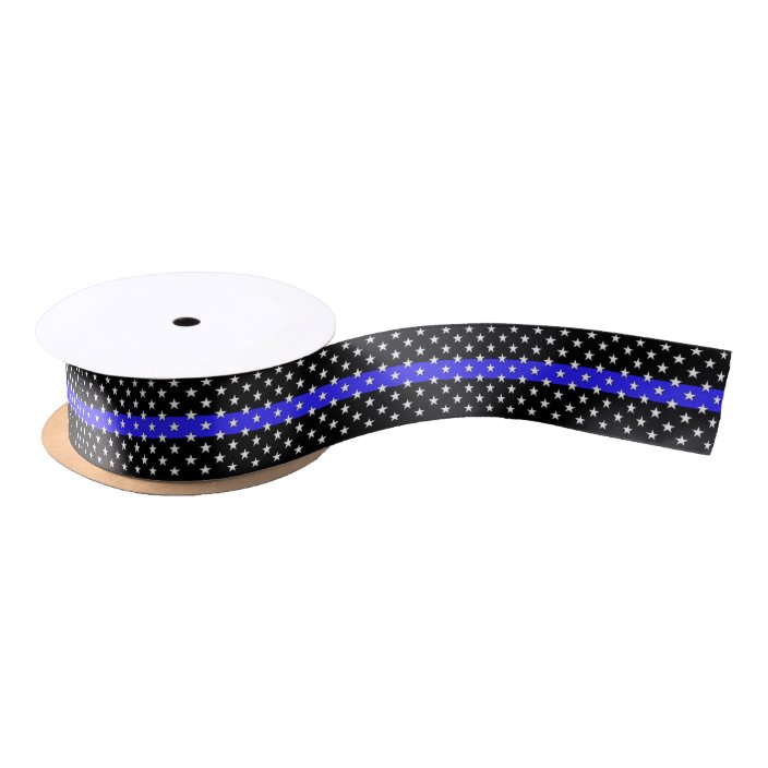 Thin Blue Line and Stars Banner Satin Ribbon | Zazzle.com