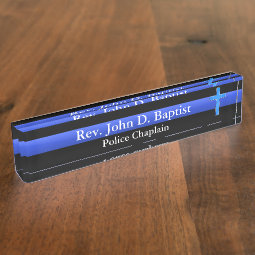Thin Blue Line - Chaplain Cross Desk Name Plate | Zazzle