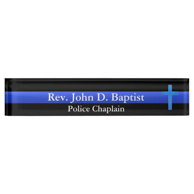 Thin Blue Line - Chaplain Cross Desk Name Plate | Zazzle