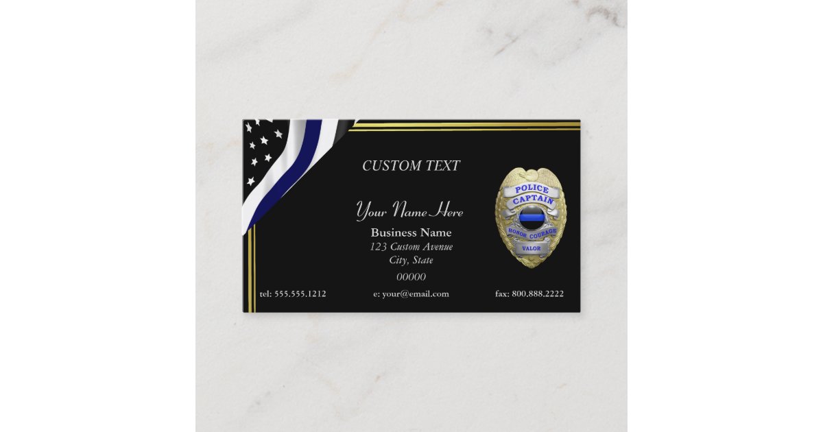 Thin Blue Line Custom Captain Business Card | Zazzle