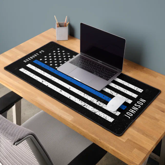 Thin Blue Line Distressed American Flag Police Desk Mat | Zazzle