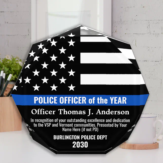 Thin Blue Line Employee Of The Year Police Officer Acrylic Award | Zazzle