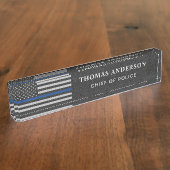 Thin Blue Line Faux Leather Police Officer Desk Name Plate | Zazzle