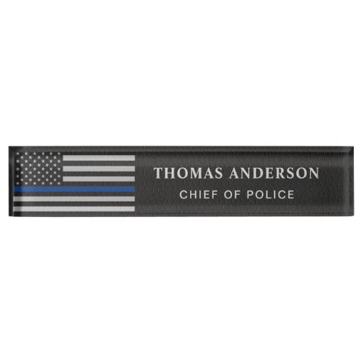 Thin Blue Line Faux Leather Police Officer Desk Name Plate | Zazzle