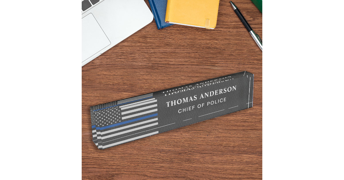 Thin Blue Line Faux Leather Police Officer Desk Name Plate | Zazzle