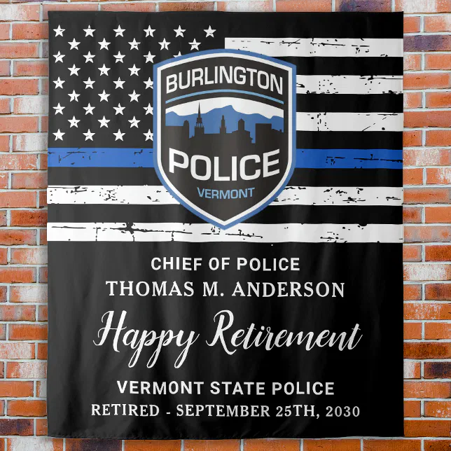 Thin Blue Line Flag Custom Logo Police Retirement Tapestry | Zazzle