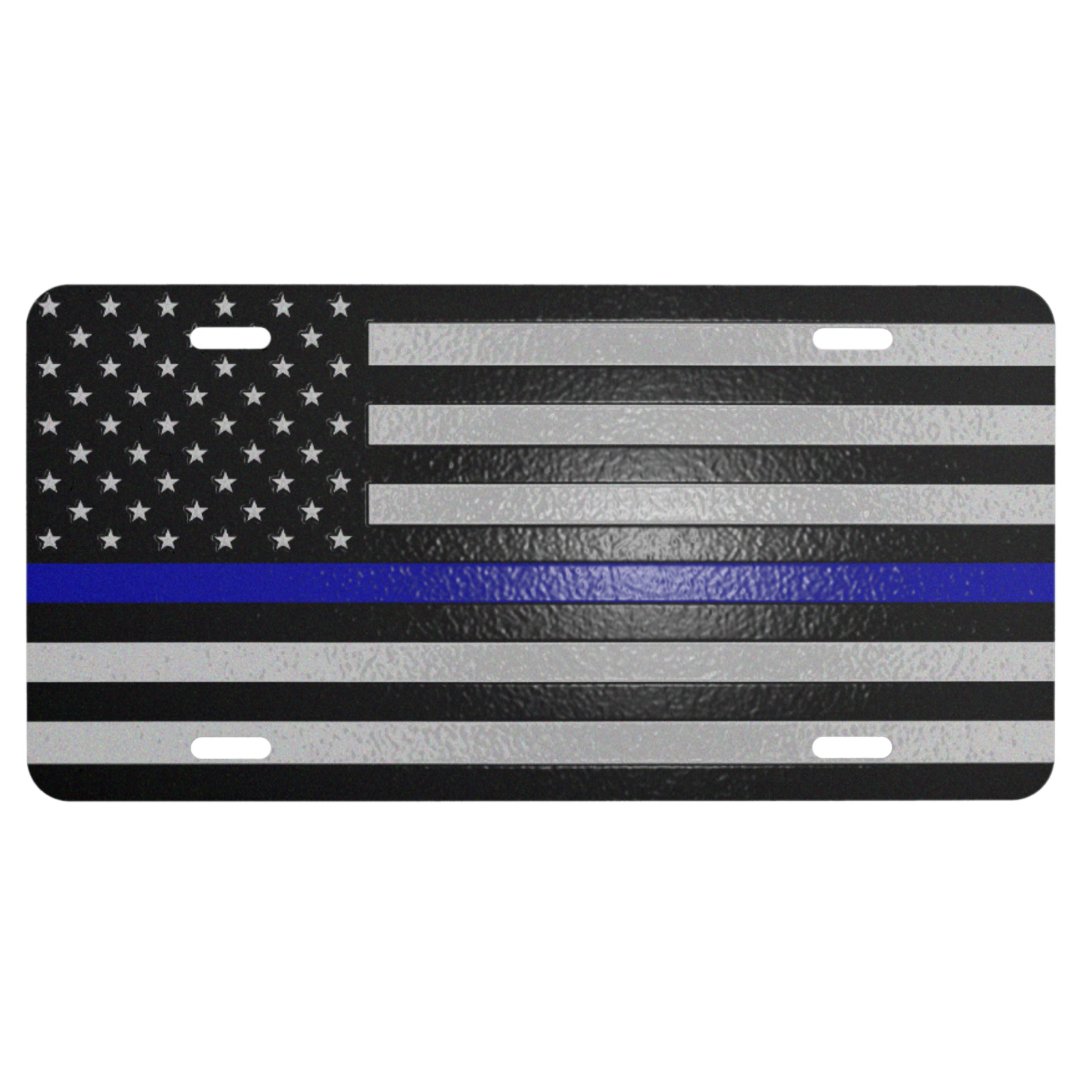 Thin Blue Line Flag Edged License Plate | Zazzle