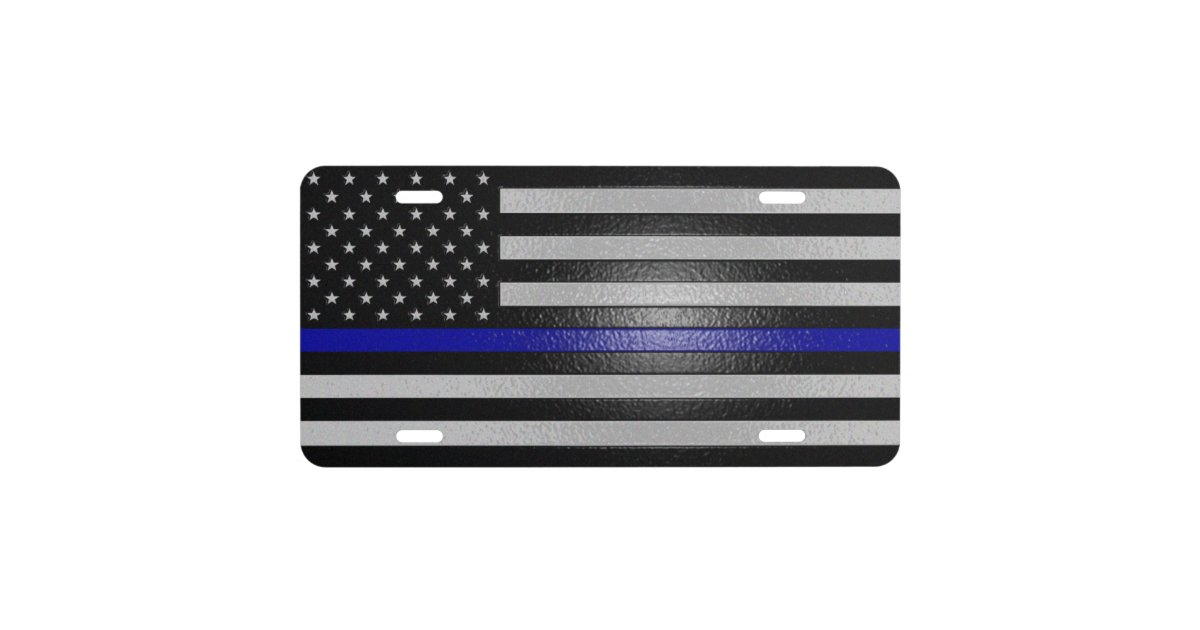 Thin Blue Line Flag Edged License Plate | Zazzle