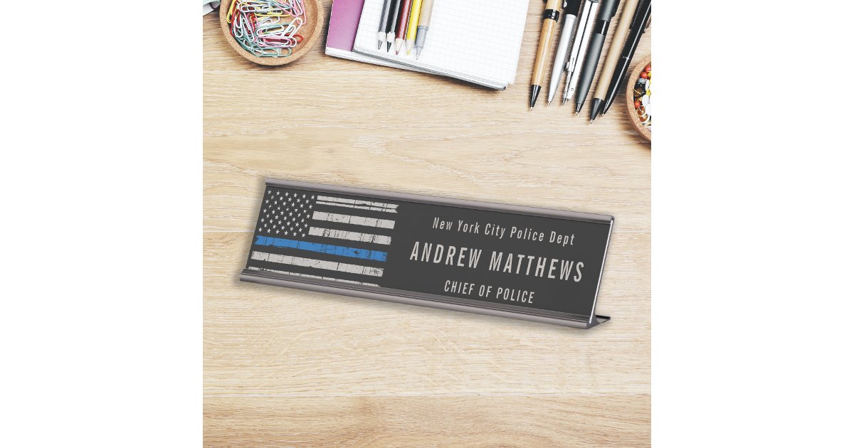 Thin Blue Line Flag Law Enforcement Police Desk Name Plate | Zazzle