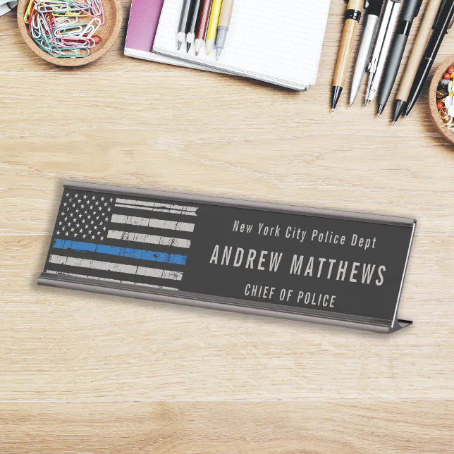Thin Blue Line Flag Law Enforcement Police Desk Name Plate | Zazzle