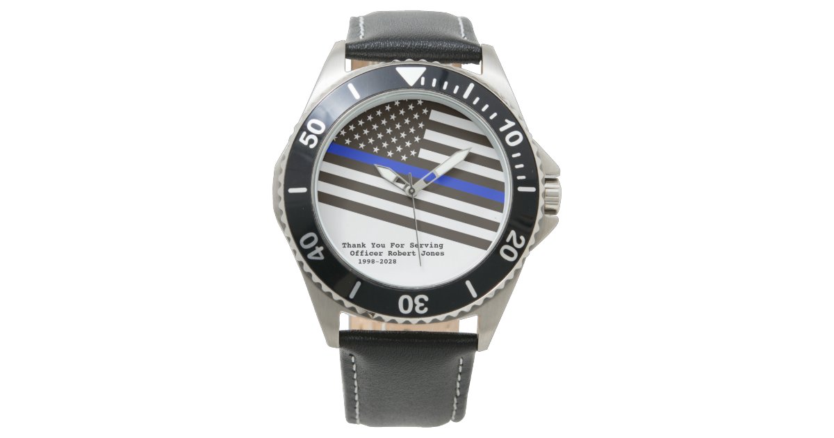 Thin Blue Line Flag Men Police Officer Man's Watch | Zazzle