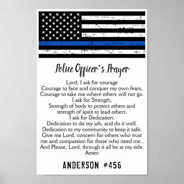 Thin Blue Line Flag Police Officer Prayer Poster | Zazzle
