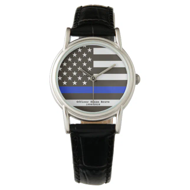 Thin Blue Line Flag Police Officer Woman's Watch | Zazzle