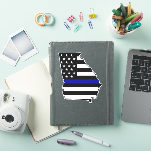 Thin Blue Line Georgia Flag Sticker | Zazzle