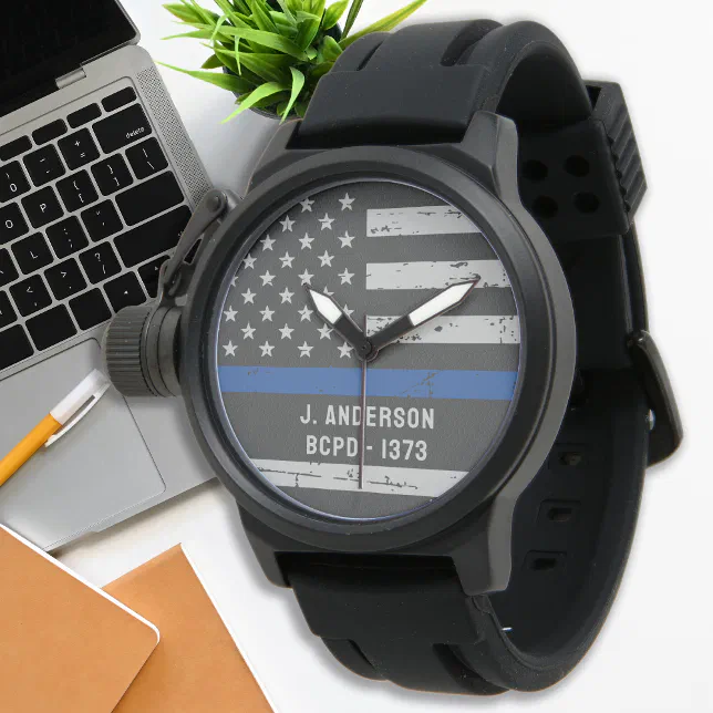 Thin Blue Line Gift - USA American Flag - Police Watch | Zazzle