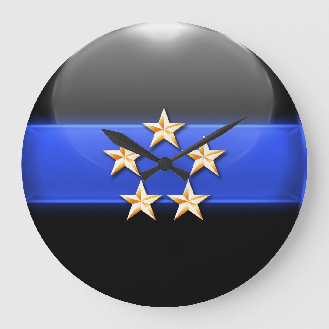Thin Blue Line - Gold 5-Star Chief Rank Insignia Large Clock | Zazzle
