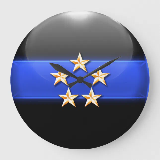 Thin Blue Line - Gold 5-Star Chief Rank Insignia Large Clock | Zazzle