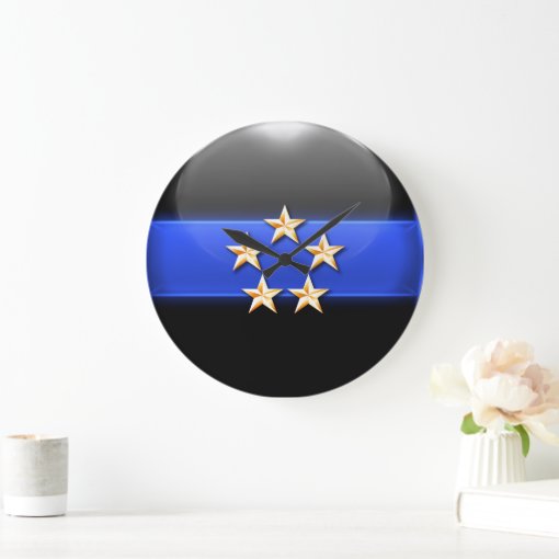 Thin Blue Line - Gold 5-Star Chief Rank Insignia Large Clock | Zazzle