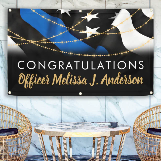 Thin Blue Line Gold Police Graduation Party Banner | Zazzle