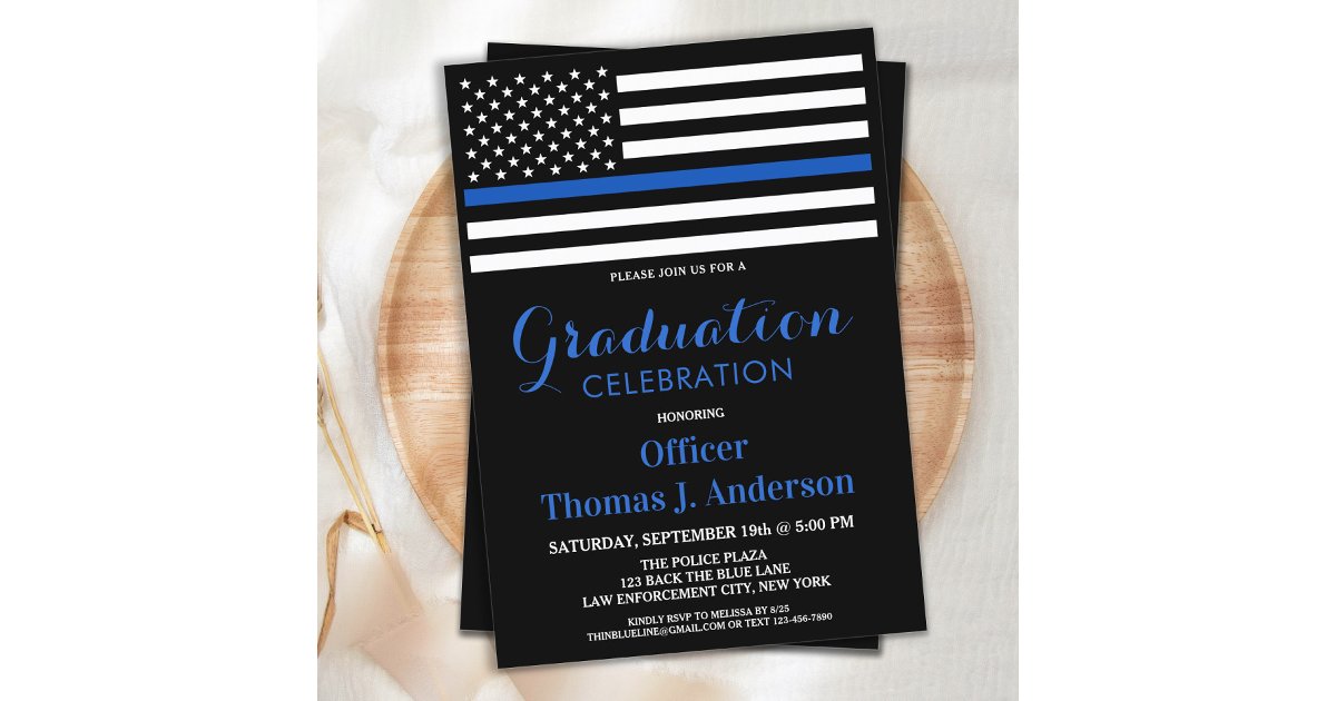 Thin Blue Line Graduation Academy Police Officer Invitation | Zazzle
