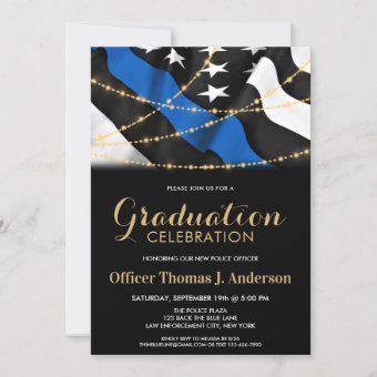 Thin Blue Line Graduation Police Officer Invitation | Zazzle