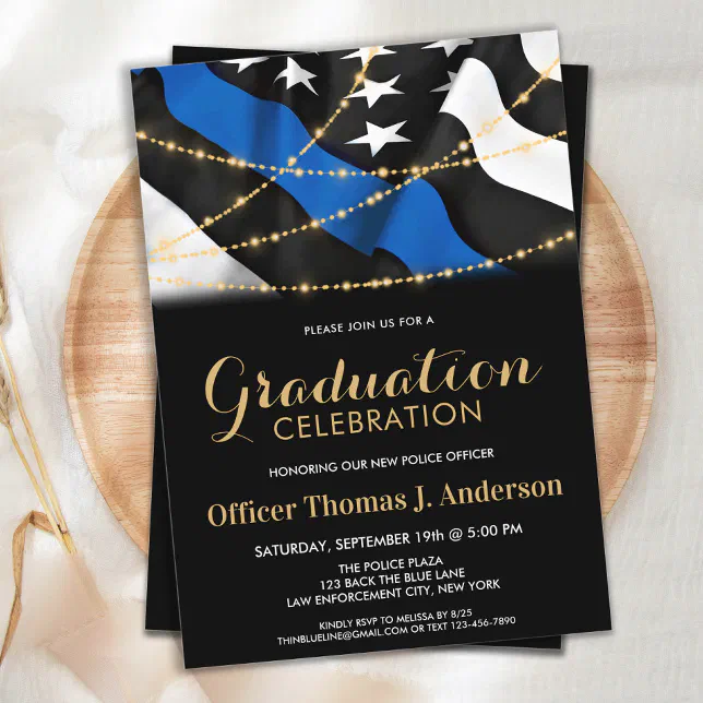 Thin Blue Line Graduation Police Officer Invitation | Zazzle