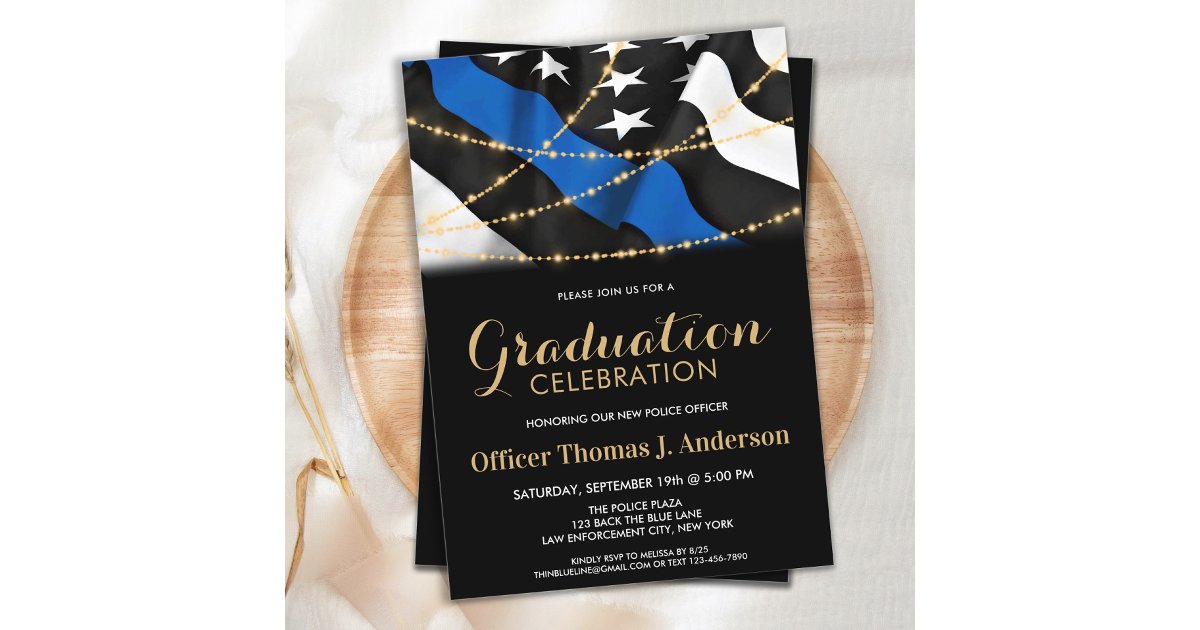 Thin Blue Line Graduation Police Officer Invitation | Zazzle