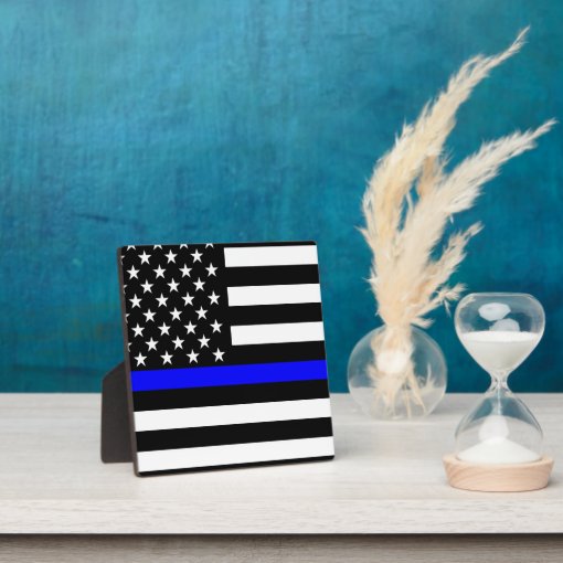 Thin Blue Line Graphic on a US American Flag Plaque | Zazzle