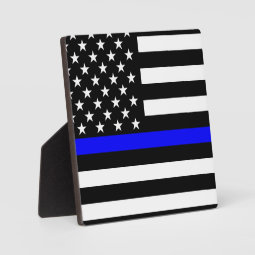 Thin Blue Line Graphic on a US American Flag Plaque | Zazzle