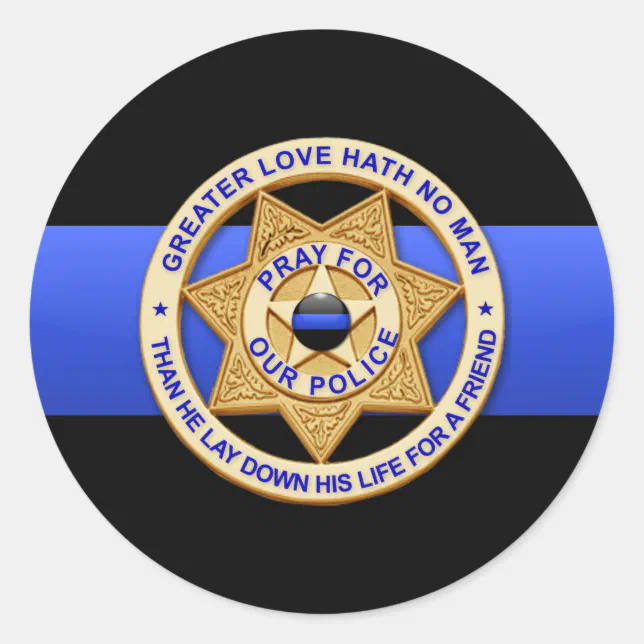 Thin Blue Line Greater Love Badge Classic Round Sticker | Zazzle