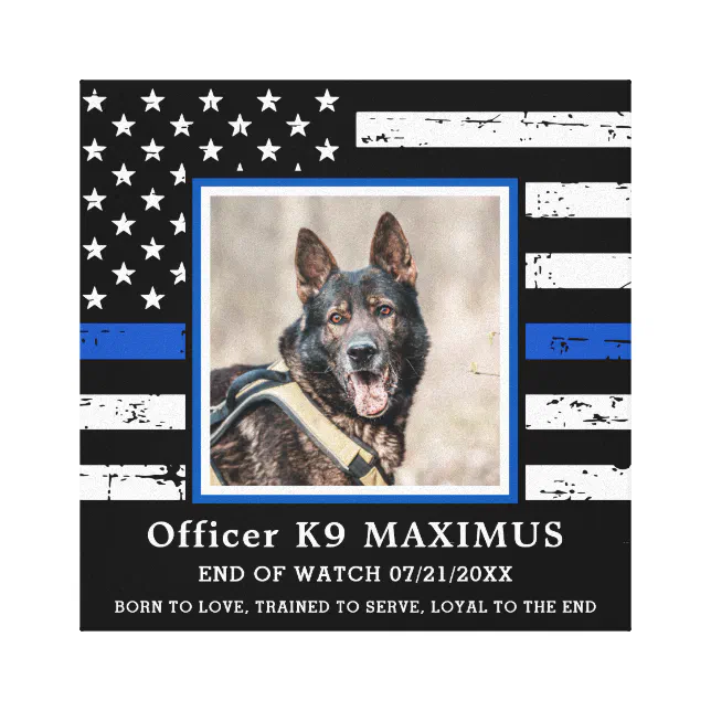 Thin Blue Line K9 Officer Police Dog Memorial Canvas Print | Zazzle