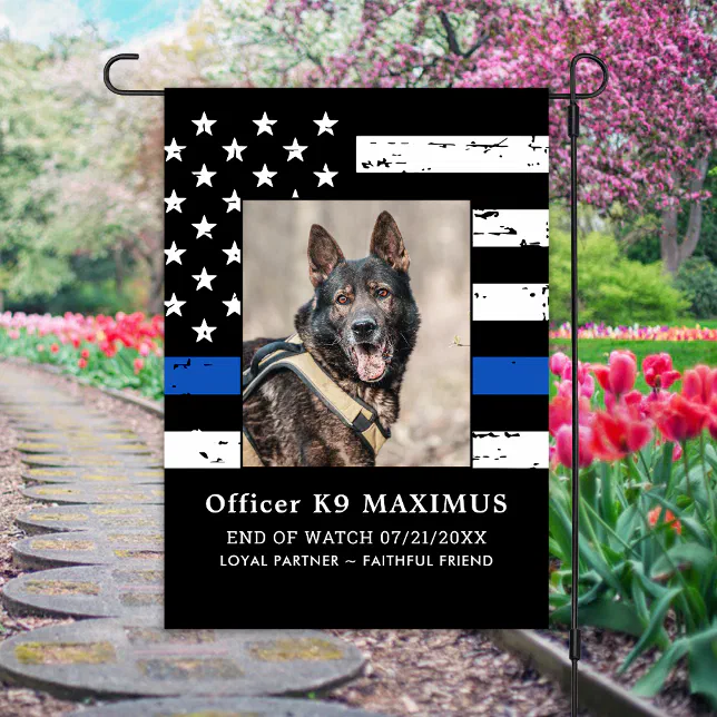 Thin Blue Line K9 Officer Police Dog Memorial Gard Garden Flag | Zazzle