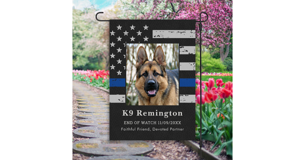 Thin Blue Line K9 Officer Police Dog Memorial Garden Flag | Zazzle