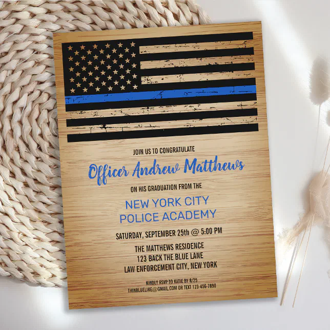 Thin Blue Line Law Enforcement Police Graduation I Invitation Postcard ...