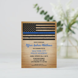 Thin Blue Line Law Enforcement Police Graduation I Invitation Postcard ...